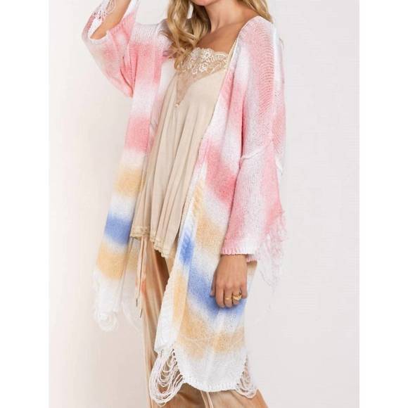 POL | Sweaters | New Pol Rainbow Distressed Cardigan In Berry | Poshmark